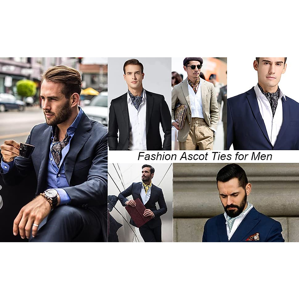 HISDERN Black Ascot Tie Mens Formal Cravat Ties Floral Paisley Polka Dot Jacquard Self Ascots Cravat Scarf Wedding Party