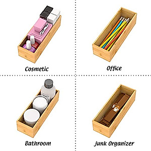 Bamboo Kitchen Drawer Organizer, Wooden Storage Box for Utensil Organizer Silverware Tray Cutlery Holder Flatware Containers - Multi-Use Deep Drawer Dividers Organizer for Bathroom, Jewelry,  9"3"2.5"