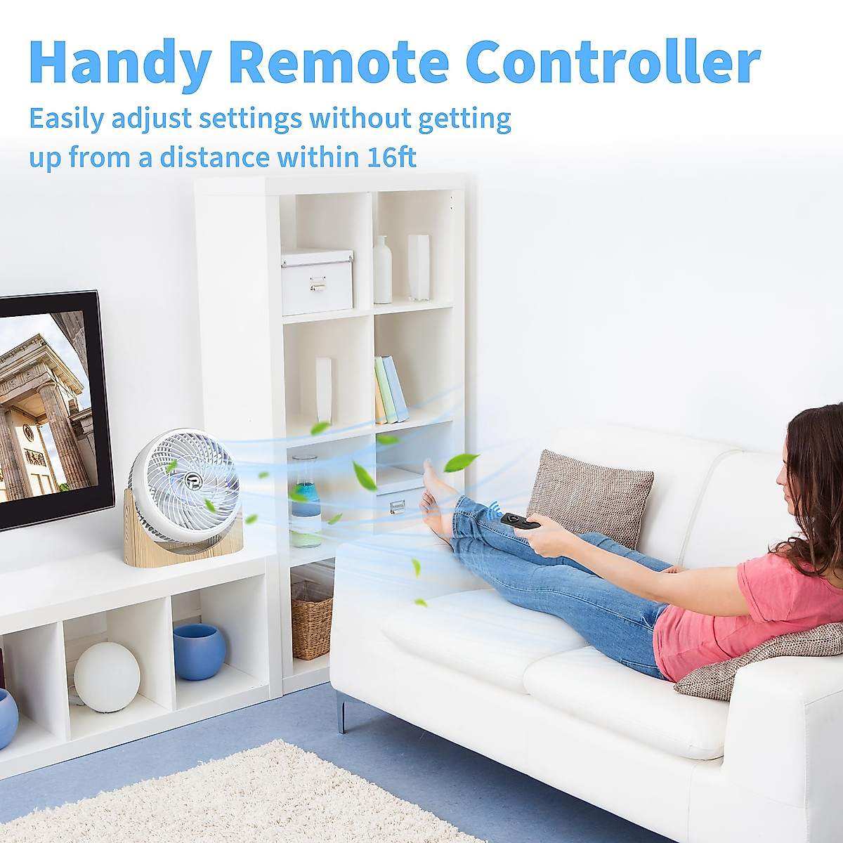 PELANZENHAU 8 inch Table Fan with Remote, USB Powered Desk Fan with RGB Light & Timer, 3 Strong Speeds & 360° Pivot Adjustable, Desktop Air Circulator Fan for Home Office Dorm RV Bedroom Travel
