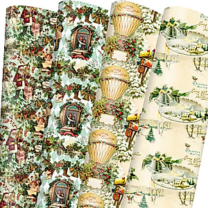 Vnaaem Vintage Christmas Wrapping Paper Retro Santa Claus Balloon Bell Gift Wrap Paper Bulk Xmas Folded Flat for Christmas Holiday Party Celebration - 20 X 28Inches Per Sheet(8 Pack)