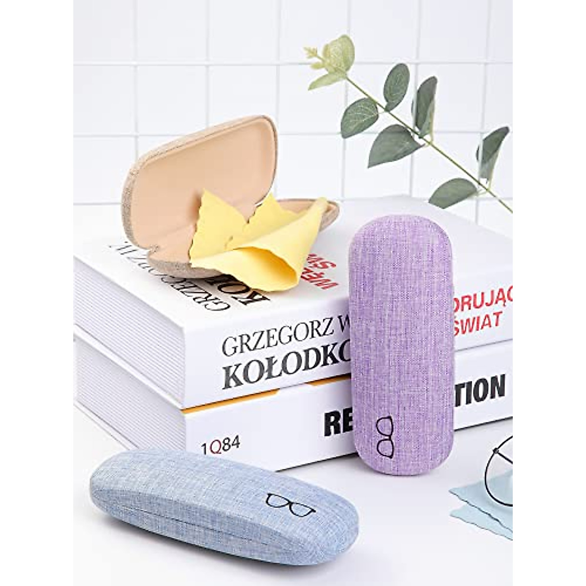 3 Sets Hard Shell Eyeglasses Case Fabric Portable Drawstring Bag with Cleaning Cloth for Glass Storage