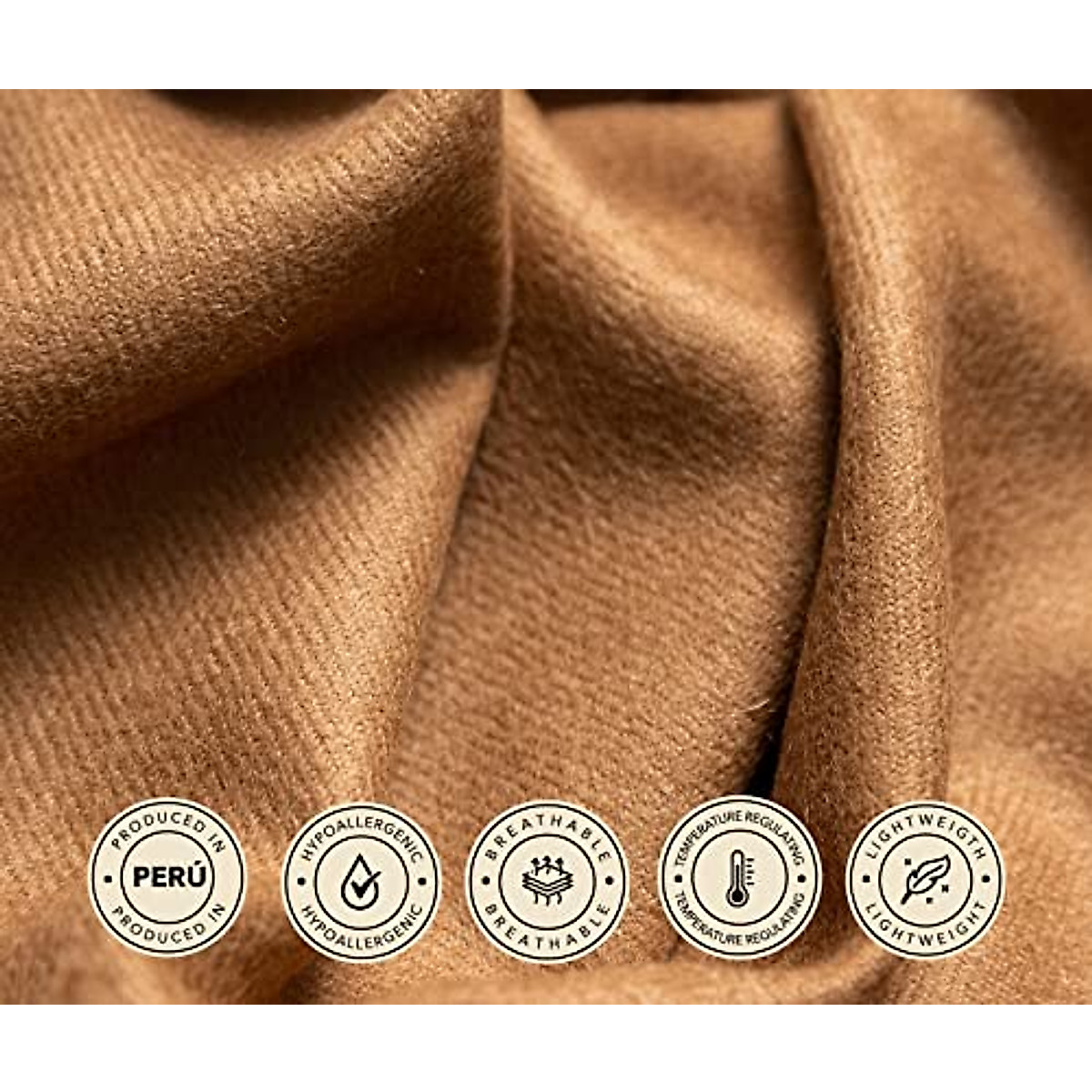 KHUSCO | 100% Baby Alpaca Wool Throw Blanket Joy | 71" L x 51" W | Warm Peruvian Cozy, Lightweight for Home and Travel | Camel