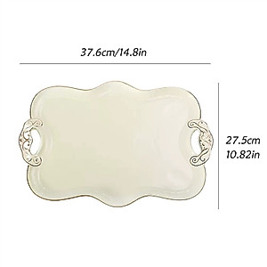 Serving Tray Ceramic European Rectangular Tray Home Service Tray Double Handle Design Tea Set Tray Decorative Tray (Color : 1)