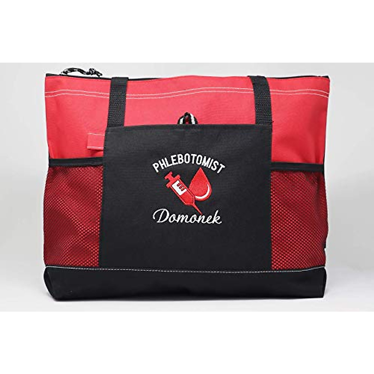 Phlebotomist Personalized Tote Bag with Mesh Pockets, Front Pocket, Zippered Closure