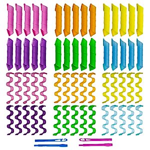 60pcs Heatless Hair Curlers Spiral and Wave Styling Kit 2 Styles No Heat Curlers with 2 Pieces Hooks for Women Girl's Short Medium and Long Hair((12 Inch/30 cm) Brown