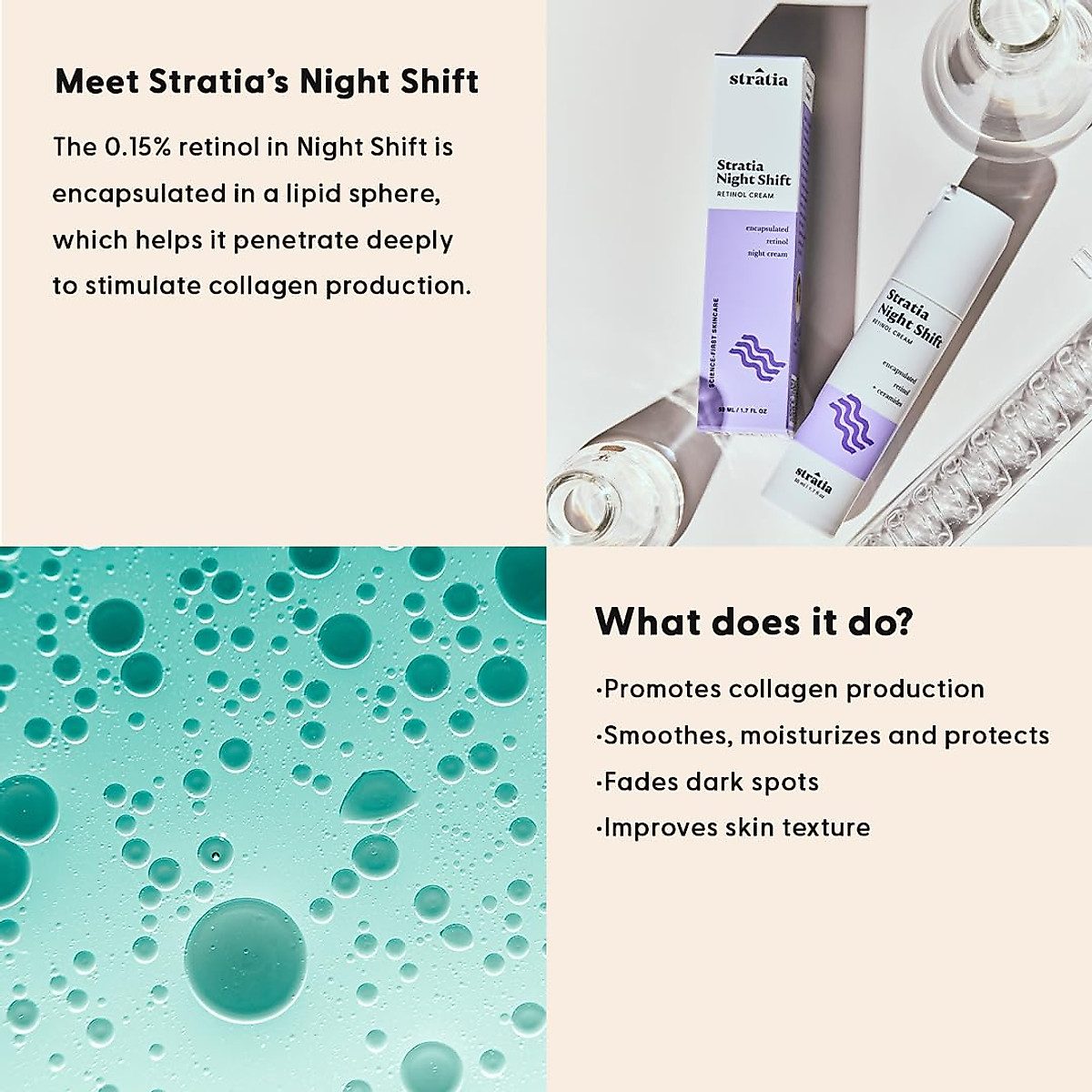 Stratia Night Shift - Age-Defying Night Cream with Encapsulated Retinol - Formulated for All Skin Types, 1.7 Fl Oz