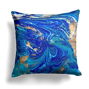 iiRov Summer Design Ink-Fuzed Decorative Throw Pillow - Vivid Blue Gold Acrylic