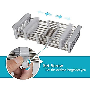 EJIE Expandable Sink Drying Rack, Dish Drying Rack Over The Sink, Kitchen Sink Drain Basket, Adjustable Expandable Stainless Dish Drying Rack, Gray