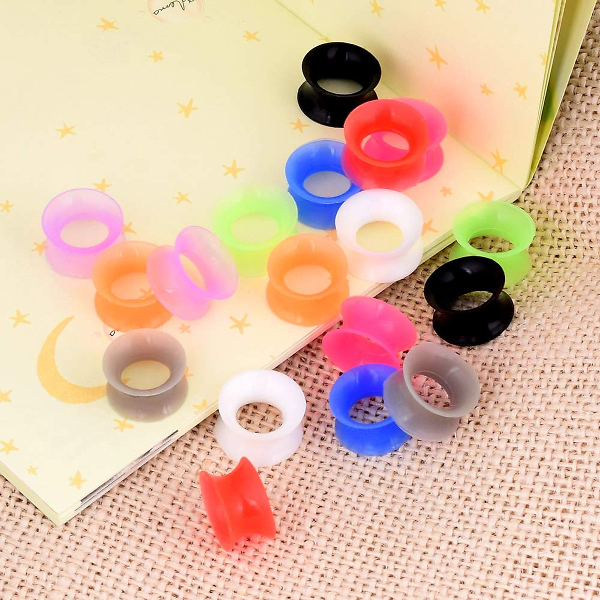 Longbeauty 36Pcs/76Pcs Colorful Soft Silicone Ear Gauges Flexible Ear Skin Tunnels Earlets Plugs Stretcher Expander Set Piercing Jewelry 2g-3/4