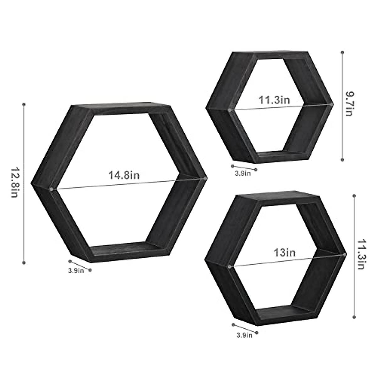 Black Hexagon Shelves Floating Honeycomb Shelves Set of 3 Wall Storage Shelf Bedroom Floating Shleves for Wall Decor Hexagonal Wood Shelves Wall Mount Display Geometric Hanging Rack for Living Room