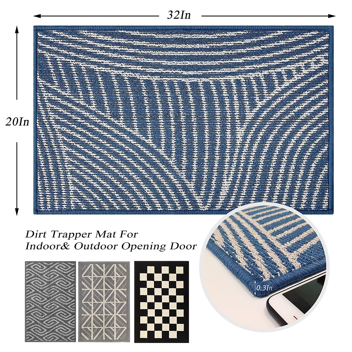 NIUKEALO Indoor Door Mat, Non-Slip Absorbent Entryway Rug Resist Dirt Low-Profile Floor Mats for Home, Entrance, Garage, Patio(Blue)