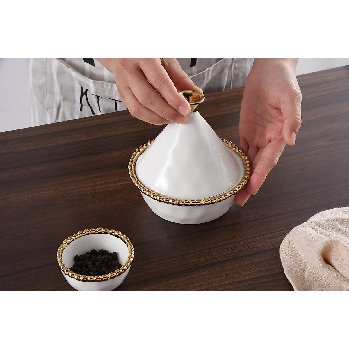 Pampa Bay Golden Salerno Titanium-Plated Porcelain Small Tagine, 5 x 5in