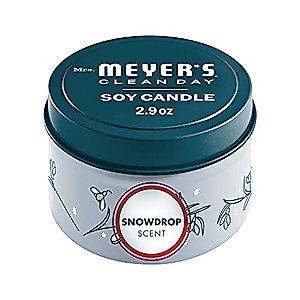 Mrs. Meyer's Scented Soy Tin Candle, 12 Hour Burn Time, Made with Soy Wax and Essential Oils, Snowdrop, 2.9 oz