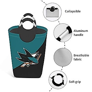 Large Laundry Hamper San Jose Sharks Graphic Design Foldable Laundry Basket Durable Oxford Fabric Waterproof Laundry Basket with Handle 50 Liters for Home, University Dormitory
