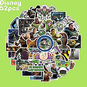 50 Pcs Buzz Lightyear Stickers for Water Bottle Waterproof Vinyl Cute Anime Movie Decals for Kids Laptop Tablet Scrapbook Binders Luggage Skateboard Educational School Reward Supplies