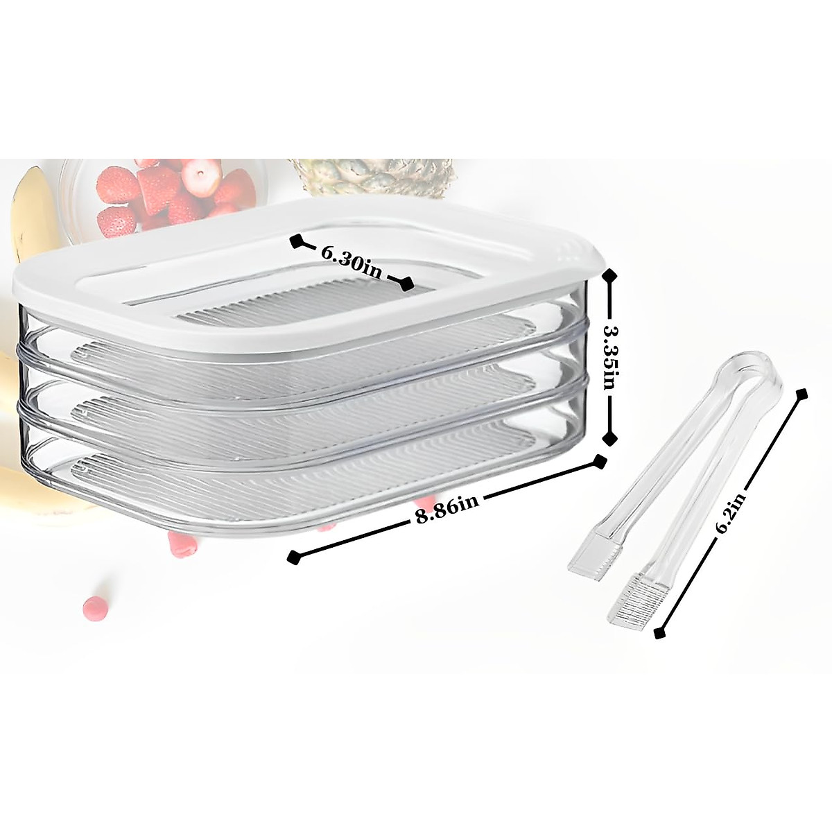 3 Layers Deli Meat Container for Fridge with Tong, stackable Lunch Meat Container for Refrigerator, Deli Containers with Lids for Refrigerator & Food Storage Boxes For Cold Cuts, Ham, Salami Storage
