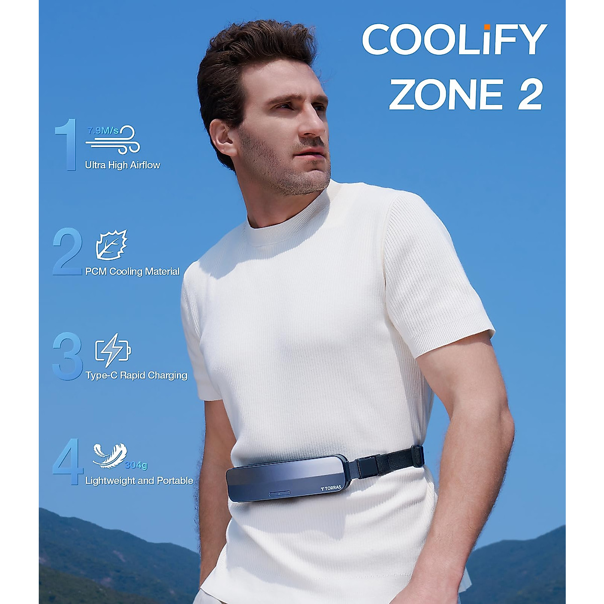 TORRAS 2024 COOLiFY ZONE Wearable Waist Fan with Max 15H Working Time, Strong Wind Power for Full Body Cooling fan, Rechargeable Belt Fan, Durable and Suitable for Outdoor Work and Sports