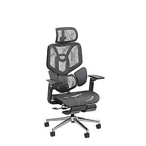 Hbada Ergonomic Office Chair with Elastic Adaptive Lumbar Support, High Back Office Chair with High-Density Mesh, Backrest Height Adjustable Desk Chair with 3D Armrests and Footrest, Black