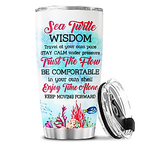 HUBUPU Sea Turtle Gifts, Sea Turtle Wisdom Quotes, Tumbler 20 Oz With Lid And Straw