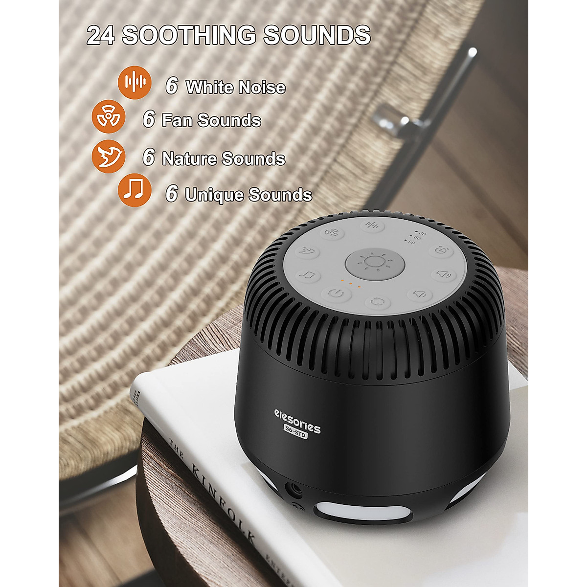 White Noise Machine, 24 Relaxing Nature Sounds, 10-Color Baby Night Light, V5.1 Wireless Speaker, Built-in Rechargeable Battery Sound Machine Sleep Therapy for Baby Adult Kids Sleeping Nursery Home