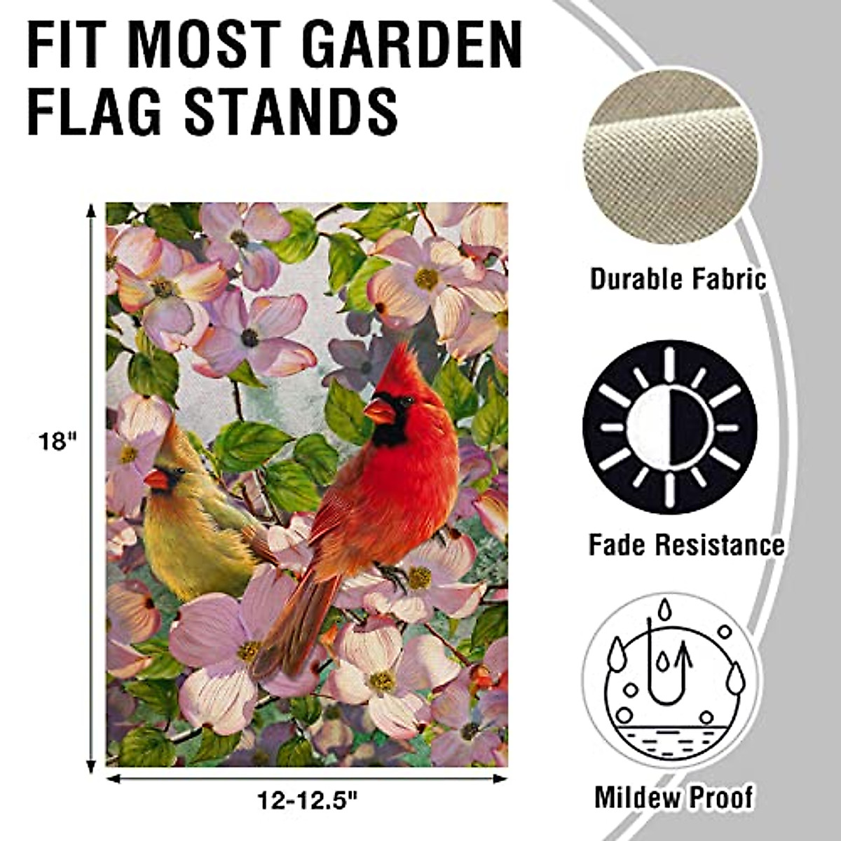 Artofy Cardinals Spring Home Decorative Garden Flag, House Yard Lawn Summer Welcome Decor Red Yellow Birds Dogwood Flowers, Floral Outside Decorations Outdoor Small Burlap Flag Double Sided 12 x 18