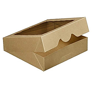 ONE MORE 10inch Natural Kraft Bakery Pie Boxes With PVC Windows,Large Cookie box 10x10x2.5inch 12 of Pack (Brown,12)