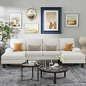 Shahoo Sectional Couch Living Room Sets Chenille Fabric U-Shaped Sofa with Double Chaises, White
