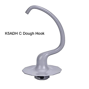 Lawenme Dough Hook for KitchenAid Mixer- K5ADH Coated C Dough Hook Attachments for 5 Quart Bowl-Lift Stand Mixers K4SS K5SS KSM5 KSM50 (Grey)