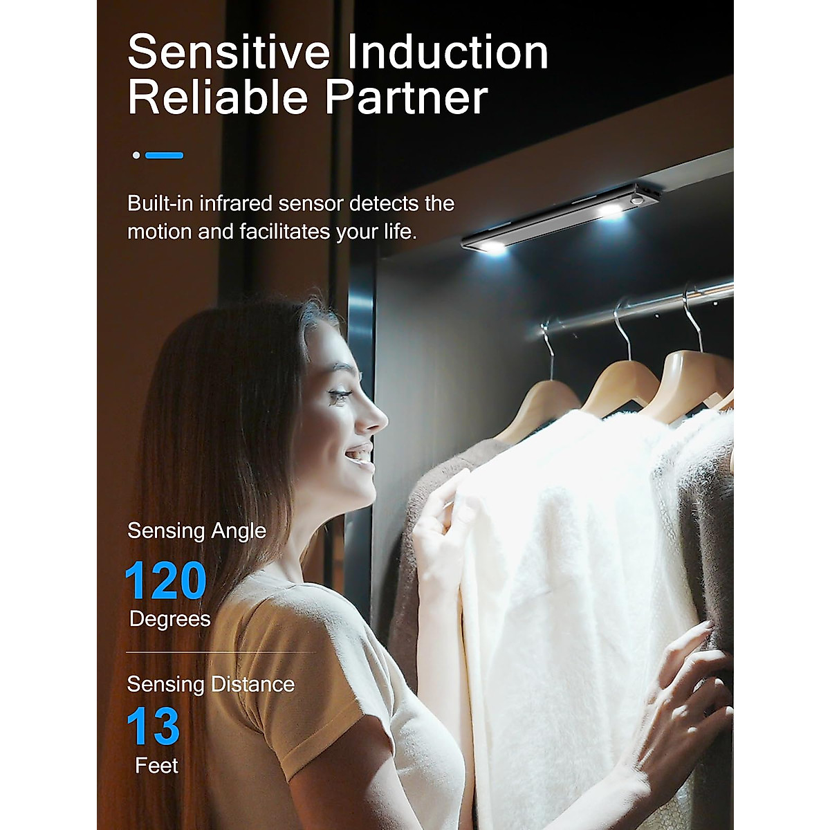 Under Cabinet Lights, Wireless Motion Sensor Light Indoor, Black 10in LED White Lighting Rechargeable Battery Operated,4 Modes Night Light, Stick-On Magnetic Closet Lights for Kitchen, Hallway(2 Pack)