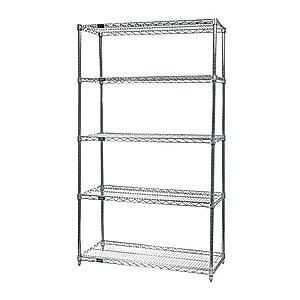 Quantum WR86-1236C-5 Wire Shelving Starter Kit, 36'W x 12'D x 86'H, 600 lbs Capacity, Carbon Steel, Chrome, NSF