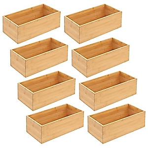 mDesign Bamboo Wood Organizer Storage Bin Box for Kitchen, Pantry, and Drawer Organization; Holder for Snacks, Juice Boxes, Utensils, Tea, Coffee - Echo Collection - 8 Pack - Natural