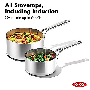 OXO Mira Tri-ply Stainless Steel, 10 Piece Cookware Pots and Pans Set including Ceramic Nonstick Frying Pan, Induction, Multi Clad, Dishwasher and Metal Utensil Safe