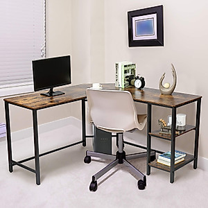Home Office Computer Desk,Office Table with PC Droller, Storage Shelves,Two Drawers, CPU Tray and Pull-Out Keyboard Tray,Study Writing Desk,Computer Workstation (L Shaped Corner Computer Desk)