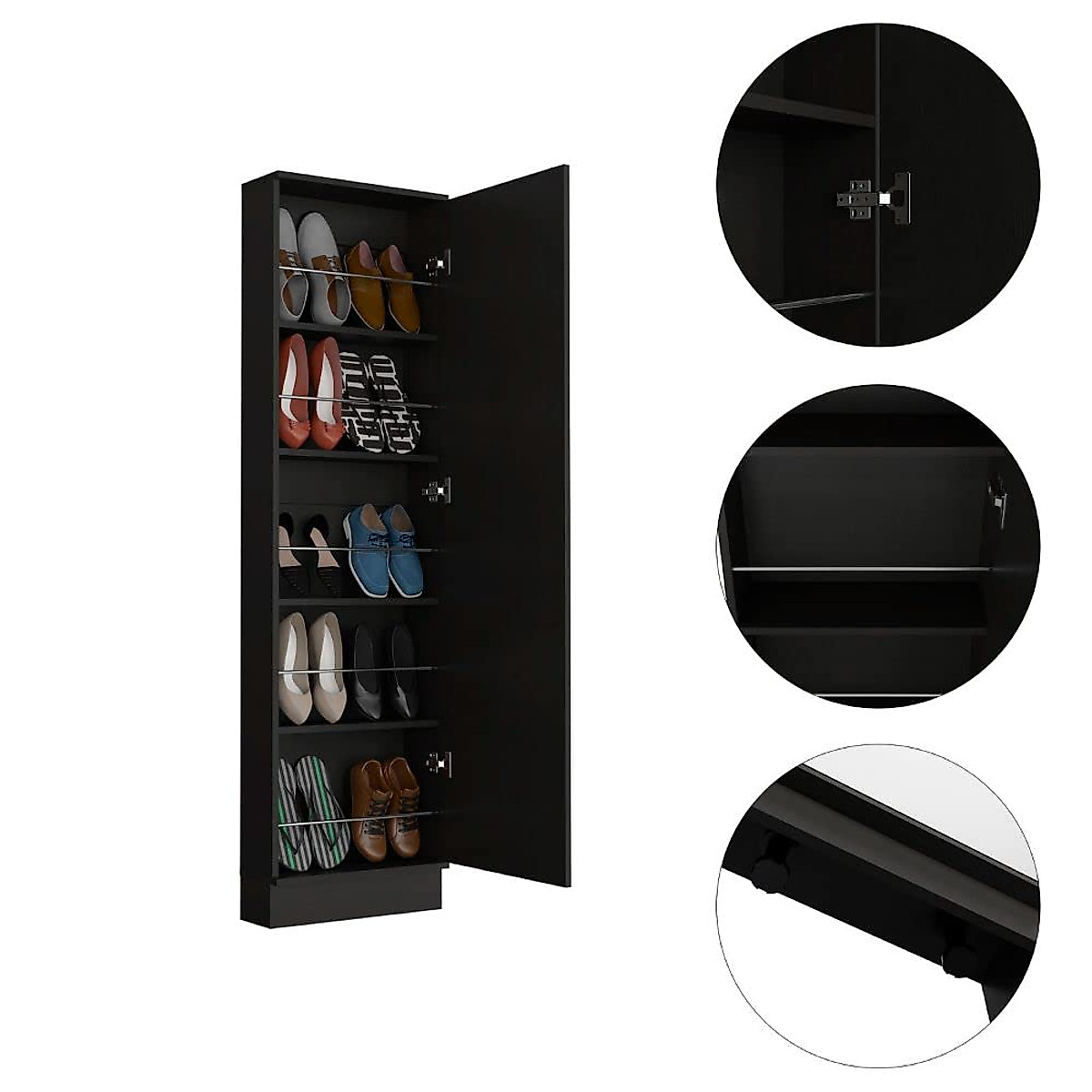 TUHOME Leto XL Shoe Rack with Mirror and 5 Inner Shelves, Black