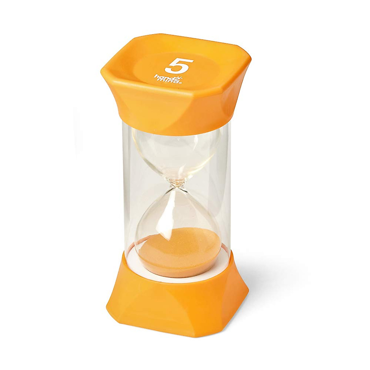 hand2mind Orange Jumbo Sand Timers, 5 Minute Sand Timer, Hourglass Sand Timer with Soft Rubber End Caps Offers Quiet Pausing, Classroom Sand Timers for Kids, Teeth Brushing and Game Timer (Set of 1)