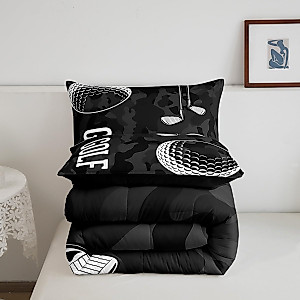 Erosebridal Golf Print Comforter Set Black Camo Bedding Sets King Kids Boys Teens Camouflage Comforter Sports Themed Bedding,Ball Gaming Duvet Golf Balls Quilt 3 Piece Soft Lightweight Down Comforter
