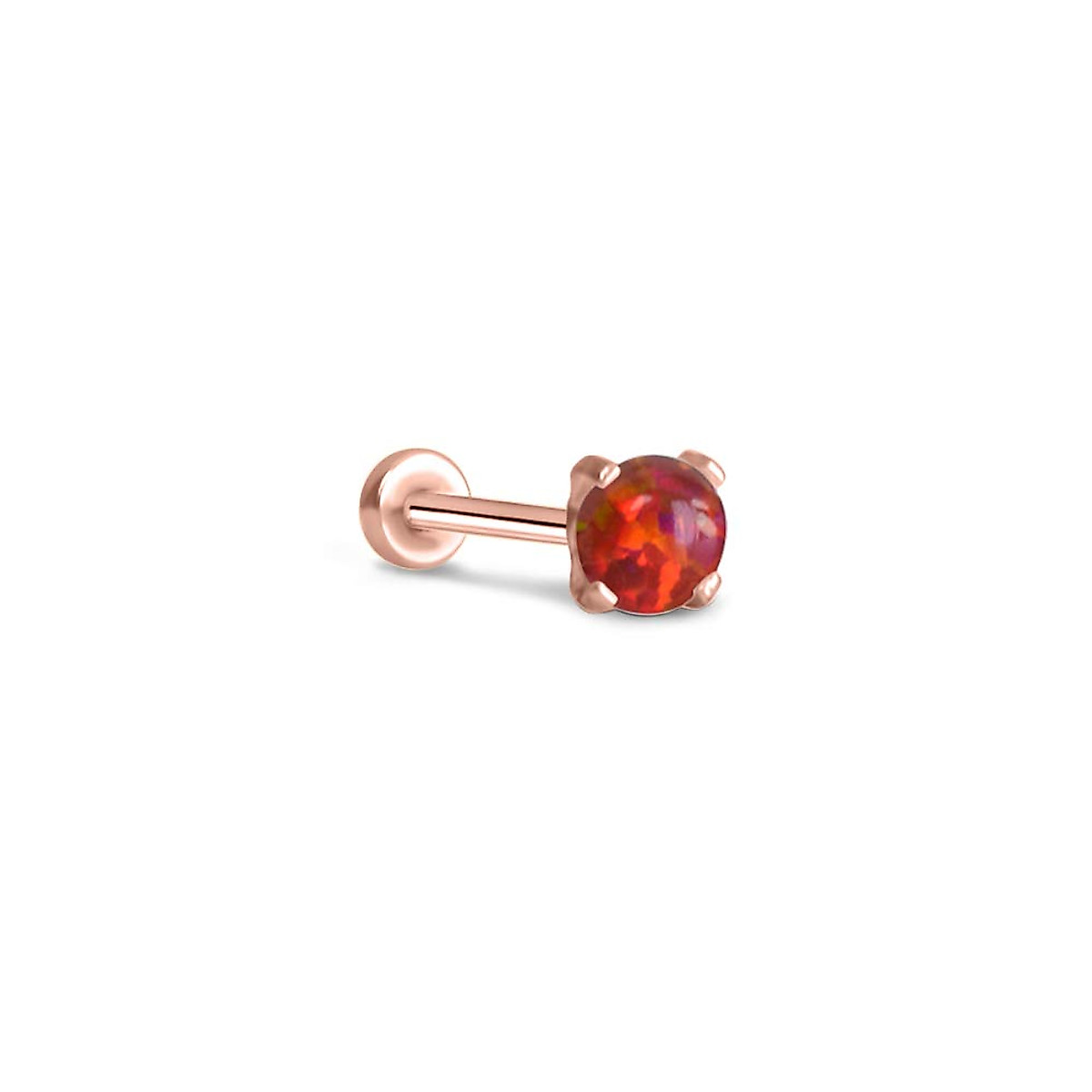 316 Stainless Steel Rose Gold-Tone Threadless Push Pin Nose Ring Labret Monroe Stud 4mm Prong Red Faux Opal 20G