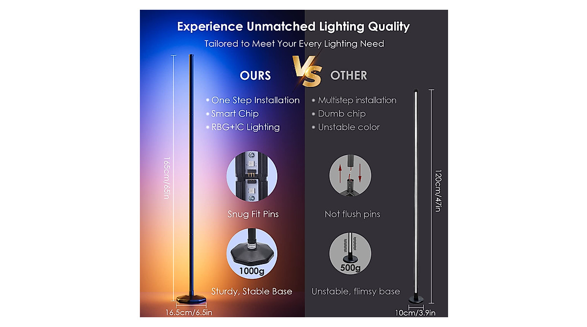 bedee LED Corner Floor Lamp - 65" RGB Mood Light