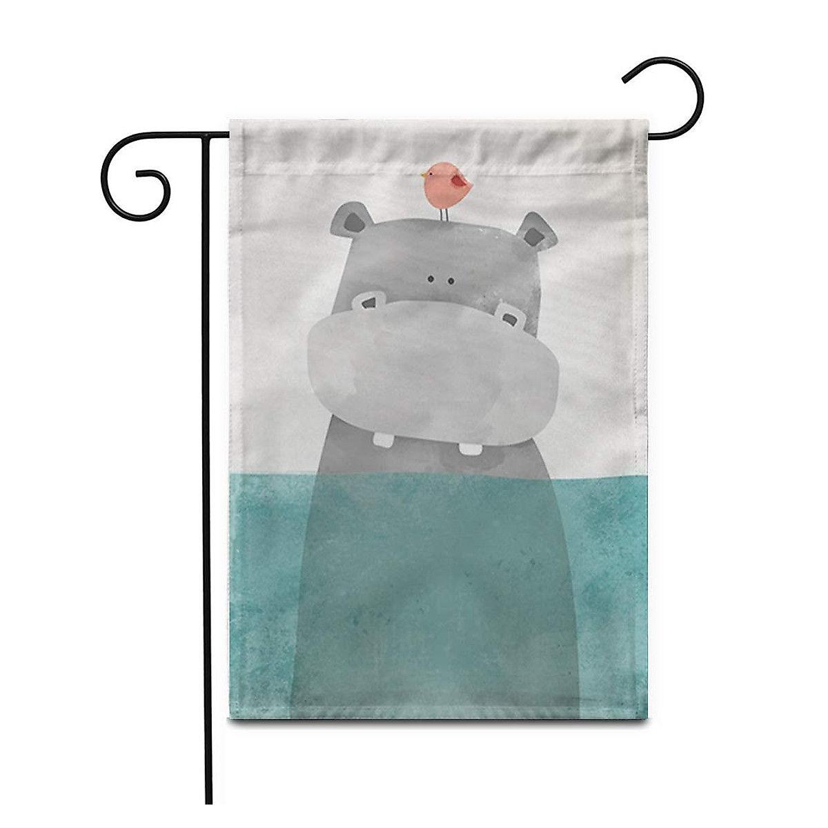 Awowee 12"x18" Garden Flag Blue Nursery Hippo in Water Gray Cute Drawing Bird Outdoor Home Decor Double Sided Yard Flags Banner for Patio Lawn