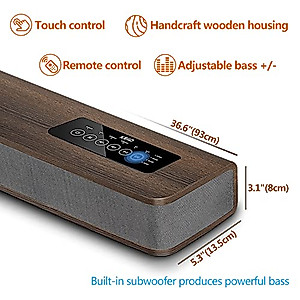 KEiiD Sound Bar for TV 2.1 CH Wooden Soundbar with Built-in Subwoofer, Bluetooth HDMI(ARC)/ Optical/Coaxial/RCA Connection, 4 EQ Modes Optional for Home Theater TV Speakers
