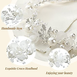 Yinder 3 Pcs Flower Headpiece Hair Accessories for Wedding Flower Headband Flower Crown Floral Tiara Rhinestone Pearl Headband for First Communion Prom(Silver)