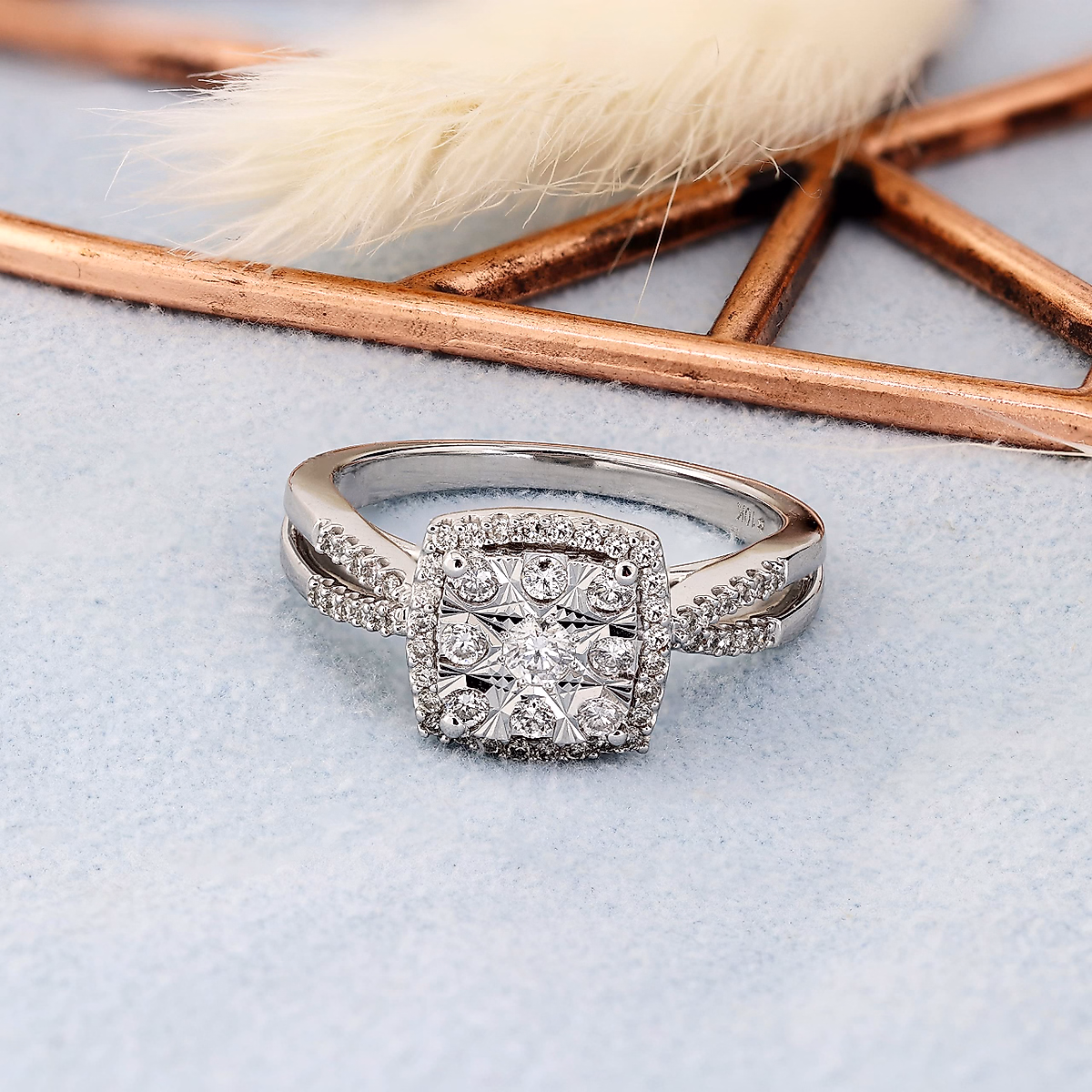 Diamond Wish 1/2 Carat Diamond Cushion Shape Halo Cluster Ring for Women in 10k White Gold (H-I, I2-I3, cttw) Anniversary Engagement Promise Ring Size 7