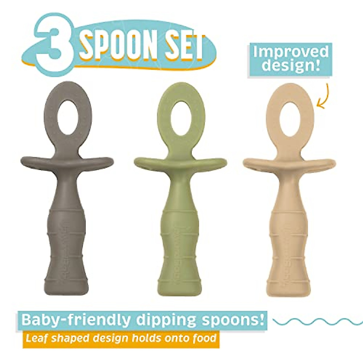 Upward Baby Spoons 3 pack - Baby Spoons Self Feeding 6 Months - Chewable Toddler Utensils with Anti Choke Barrier - Silicone baby spoons - Baby Utensils & Baby Feeding Supplies Infant First Stage