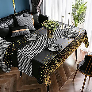 8 Pack Disposable Tablecloth 54" X 108" Rectangular Table Cover Gold Dot Black Table Cloths Waterproof Parties Tablecloths for Indoor or Outdoor Events, BBQ, Party, Wedding, Graduation, Thanksgiving