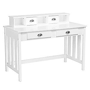 Yaheetech Writing Computer Desk Home Office Desk with Drawers and Hutch, 47 In Wood Frame Secretary Desk for Home Office with Large Desktop, Modern Workstation with Removable Floating Organizer, White