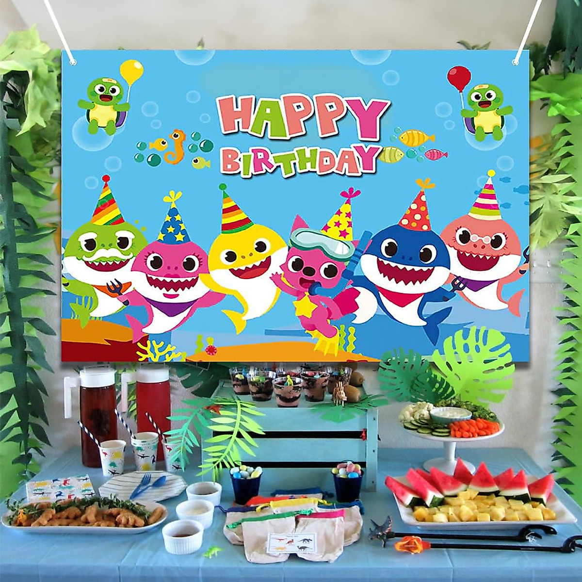 Retyshia 5x3Ft Happy Birthday Backdrops Shark Theme Birthday Party Backdrop Decoration Cake Table Banner Baby Shower Newborn Photography Background (YYK01BD52-0453)