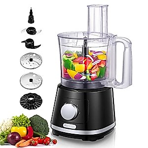 FOHERE Food Processor 8 Cup Food Chopper With Five Stainless Steel & BPA Free Accessories - Chopping, Slicing, Shredding and Whisking, 2 Speeds and Pulse Function, Black