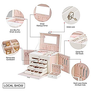 Smileshe Jewelry Box for Women Girls, PU Leather Large Storage Boxes with Portable Travel Case, Huge Lockable Display Organizer for Rings Earrings Necklaces Bracelets