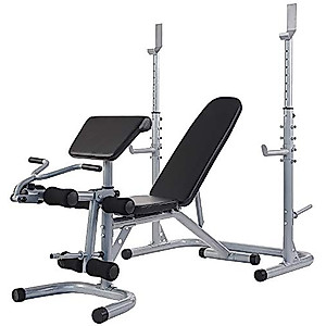 BalanceFrom RS 60 Multifunctional Workout Station Adjustable Olympic Workout Bench with Squat Rack, Leg Extension, Preacher Curl, and Weight Storage, 800-Pound Capacity, Gray