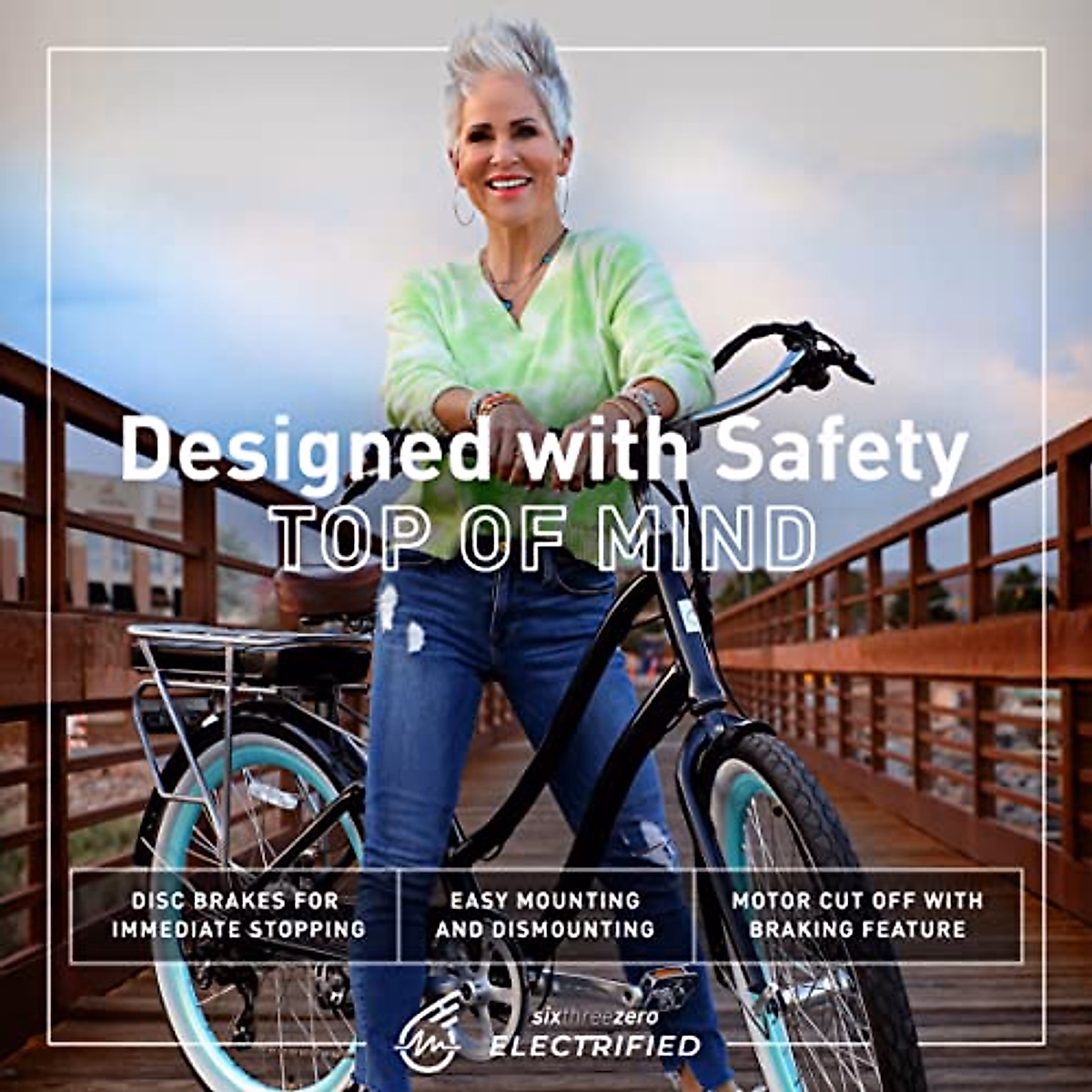 sixthreezero EVRYjourney Women's Electric Bicycle, 7-Speed Step-Through Touring Hybrid eBike, 500 Watt Motor, 26" Wheels, Teal